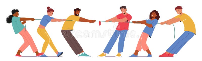 Rope Pull Two People Pulling Opposite Directions Stock Illustrations ...
