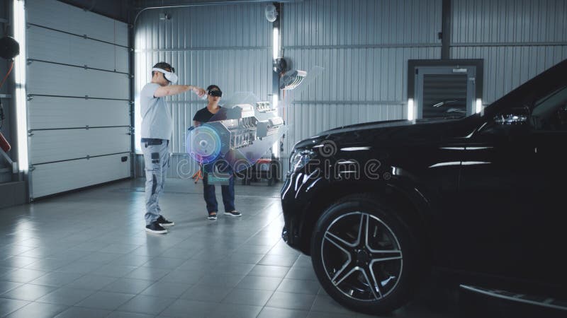 Two Technicians Check a Car Stock Image - Image of hologram, check ...