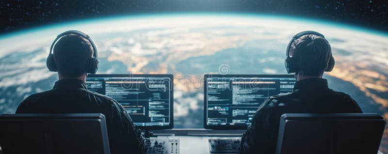 Global Network Monitoring Space Station Earth View Stock Illustration ...