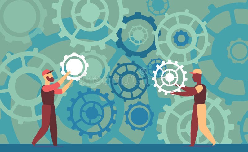 Two Technicians Work on a Big and Complex Mechanism Stock Vector ...