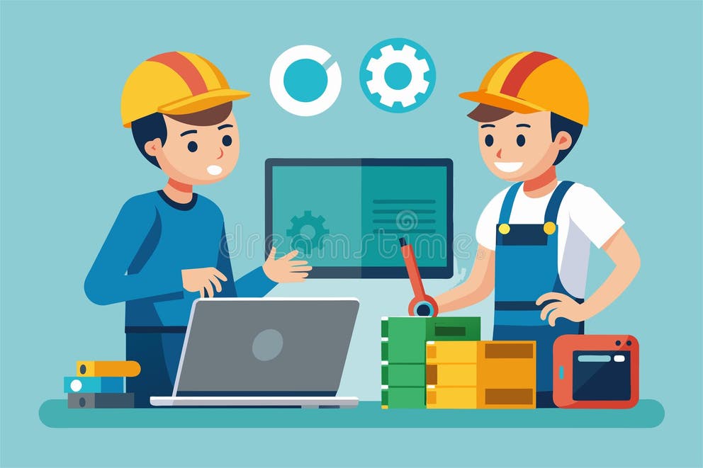 Two Technicians Work Together To Resolve Laptop Problems in a ...