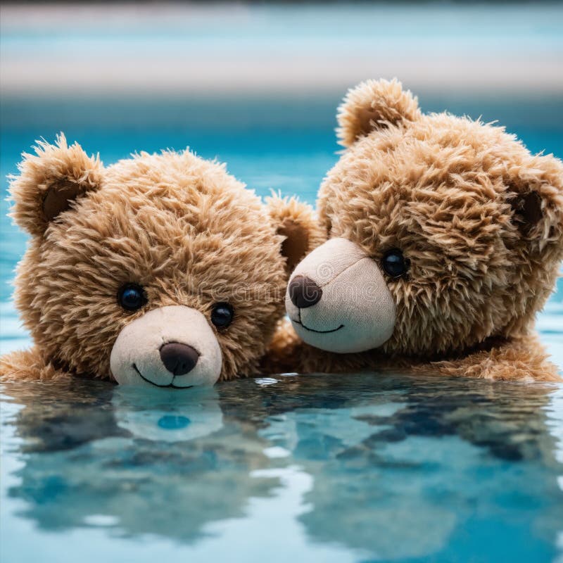Two Teddy Bears Floating in a Pool Stock Illustration - Illustration of ...
