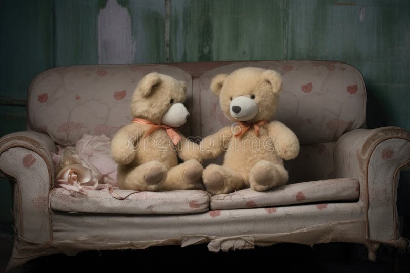 Two Teddy Bears Turned Back To Each Other on a Sofa Stock Photo - Image ...