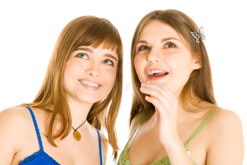 Two Laughing Girls Hugging Stock Image Image Of Embrace 35976851