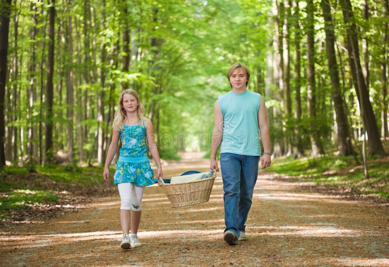 Two Teenagers Going To Picnic Stock Image - Image of walking, path ...
