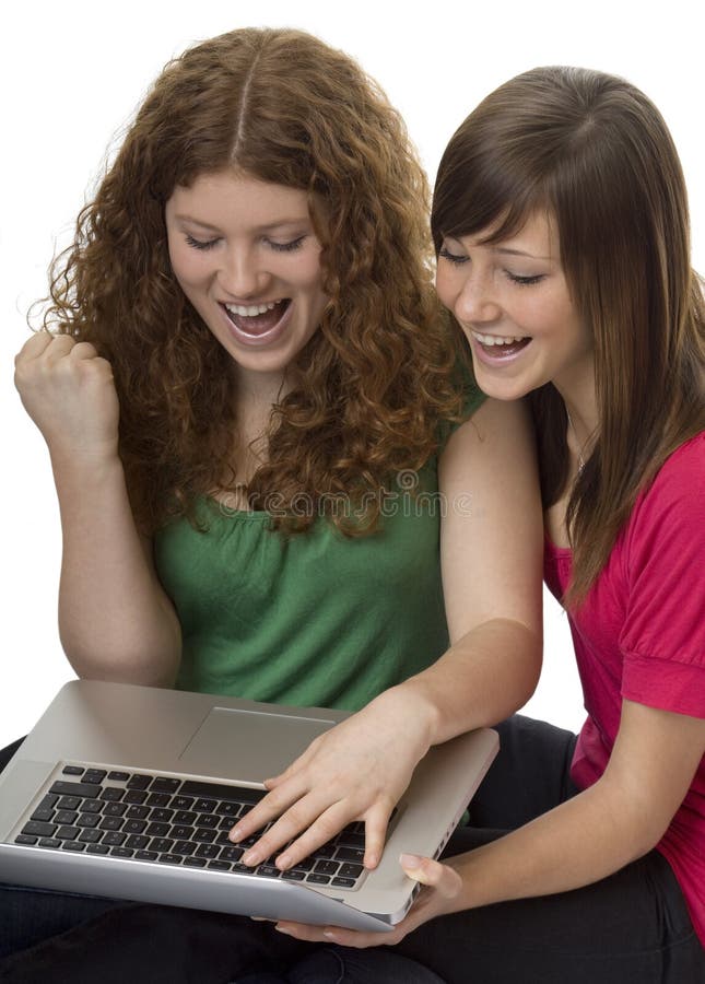 Two Teenagers with Laptop Computer Stock Photo - Image of online ...