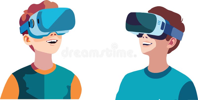 Youngsters Engaged in Virtual Reality Experience Stock Vector ...