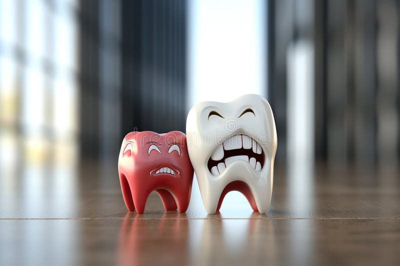 Two Teeth in Cartoon Style with Horror on Their Face. Generated by ...