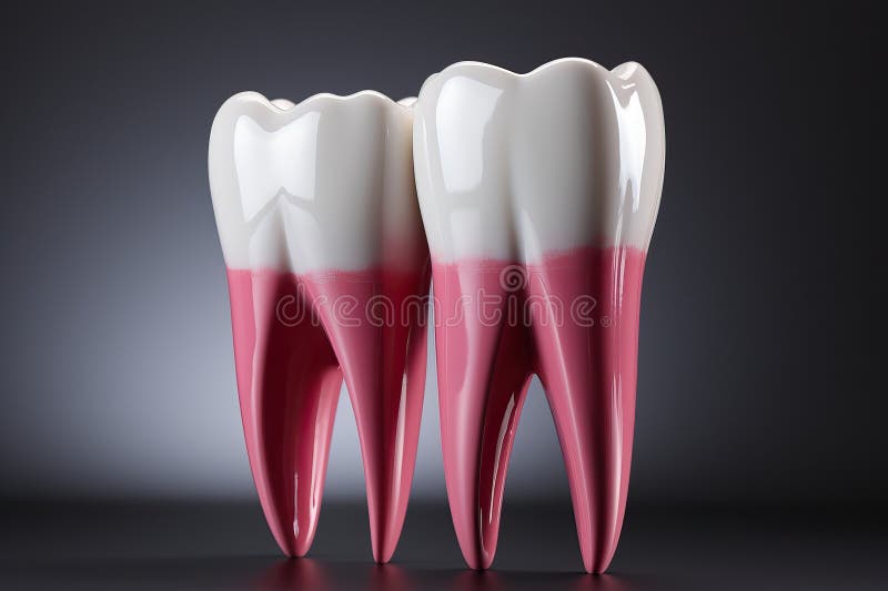 Two Teeth with Red Roots on a Gray Background Close-up Stock ...