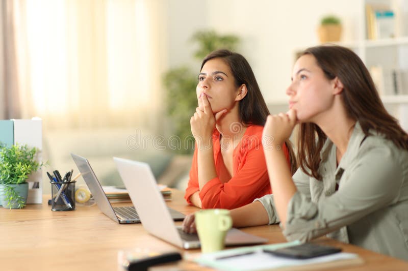 Two Tele Workers Thinking at Home Stock Image - Image of decide ...