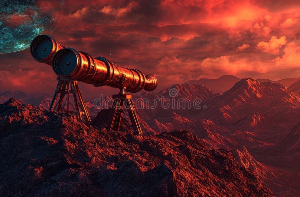 Two Telescopes on a Mountain in a Dark Sky Stock Photo - Image of dark ...
