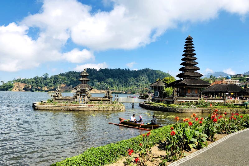 Two Temples on a Lake with Lots of Flowers Stock Image - Image of ...