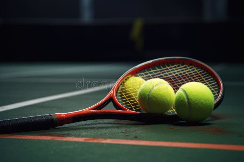 Two Tennis Rackets and a Tennis Ball on a Court Stock Photo - Image of ...