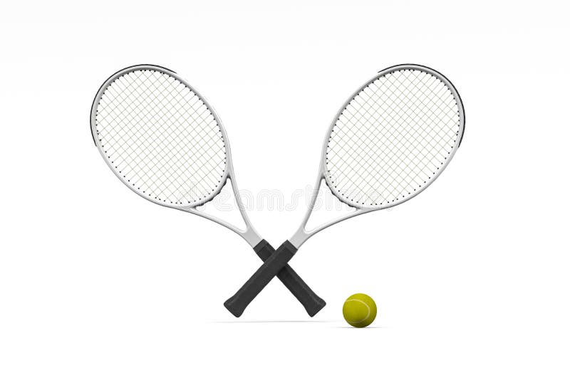 Two Tennis Rackets with a Ball Isolated on White Stock Illustration ...