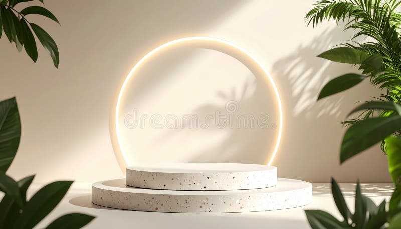 Two Terrazzo Circular Platforms are Elegantly Stacked. a Luminous Halo ...