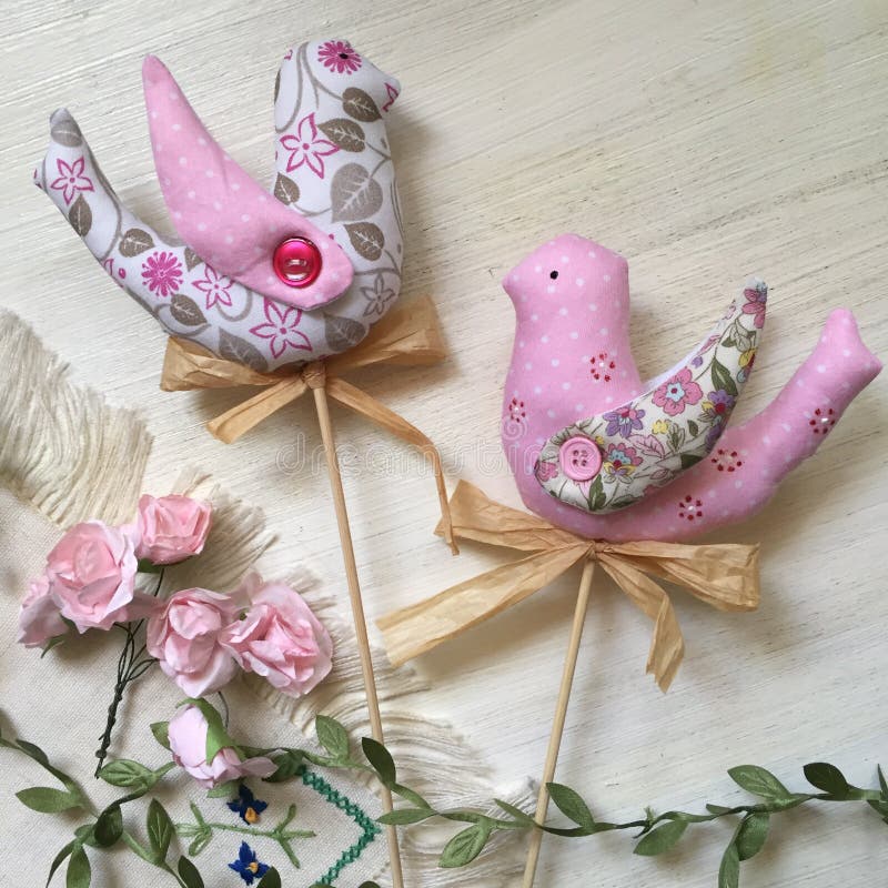 Two Textile Spring Birds, Decorative Toys Stock Photo - Image of pink ...