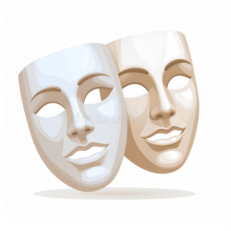 Two Theatrical Masks: White and Beige Faces Stock Illustration ...