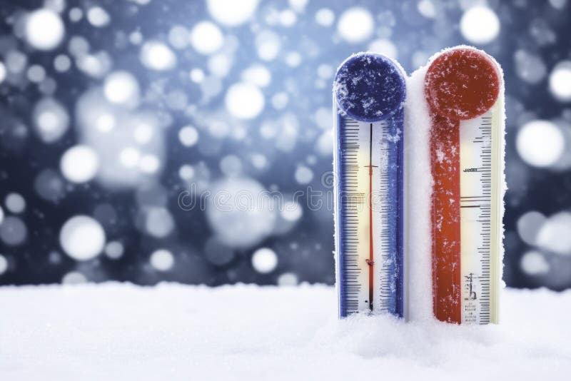 Two Thermometers are Side by Side, One Red and One Blue Stock Image ...