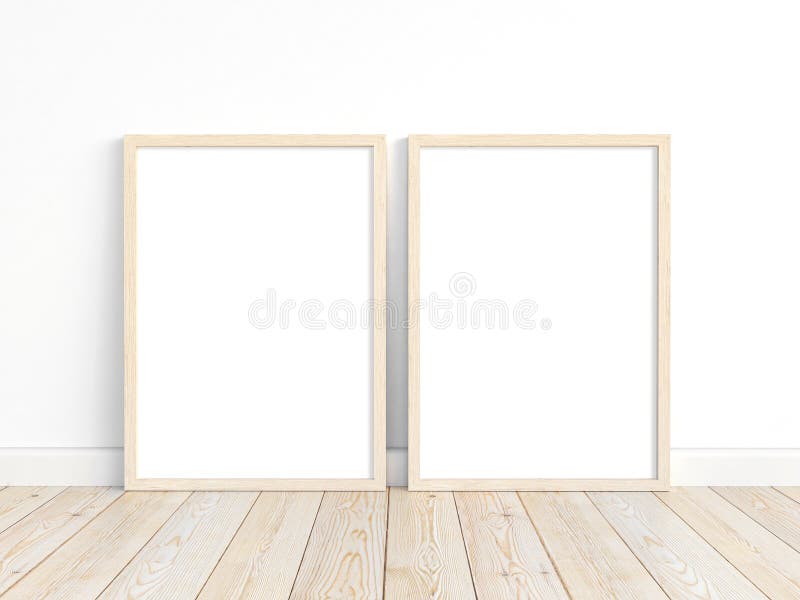 Two Thin A4 Wooden Frames with Portrait Orientation. 3D Illustration ...