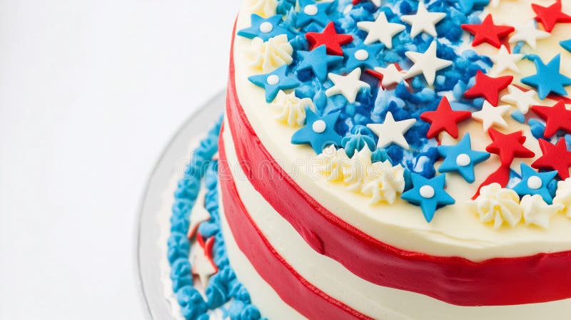 Two-Tiered American Flag Inspired Cake with Stars and Stripes Design ...