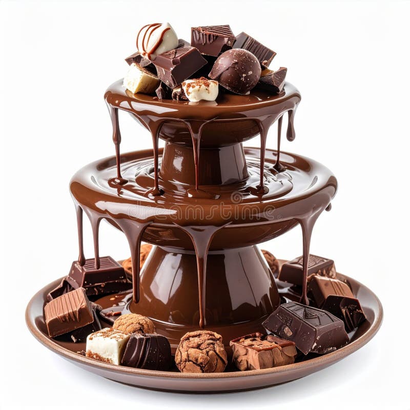 Two Tiered Chocolate Fountain with Assorted Chocolates Stock ...