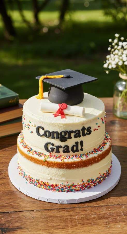 Two Tiered Vanilla Graduation Cake with Sprinkles Stock Illustration ...