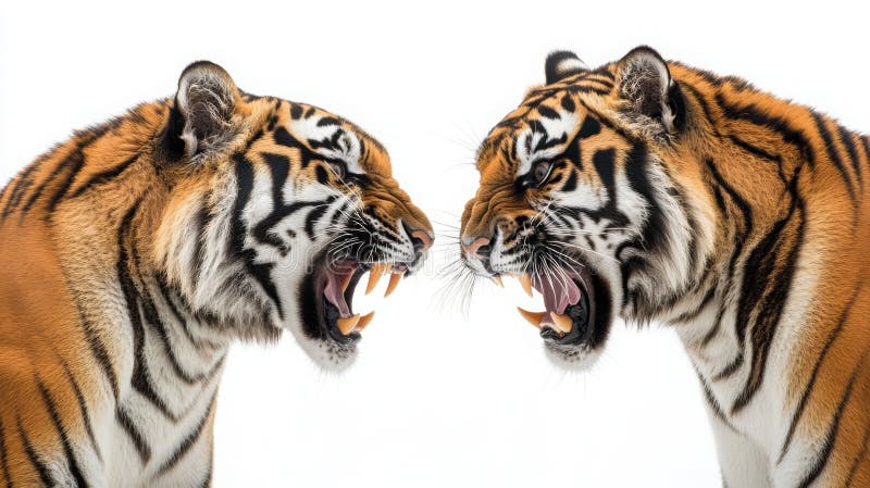 Two Tigers Face Each Other, Snarling with Bared Teeth, Generative AI ...