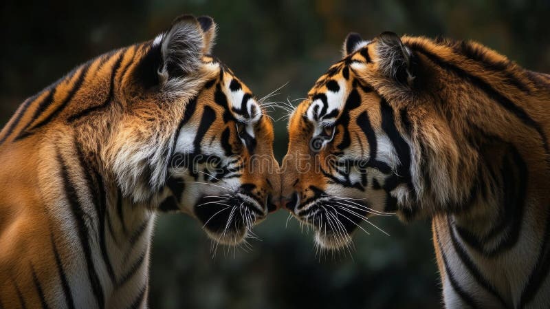 Two Tigers Facing Each Other Close Up Wildlife Portrait Stock ...