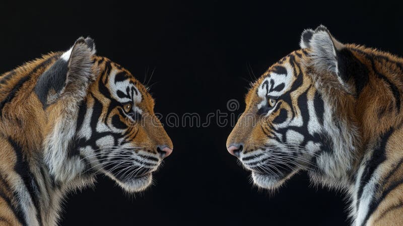 Two Tigers Facing Each Other in Dark Stock Image - Image of generated ...