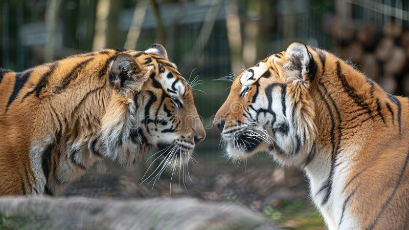 Two Tigers Facing Each Other Stock Illustration - Illustration of ...