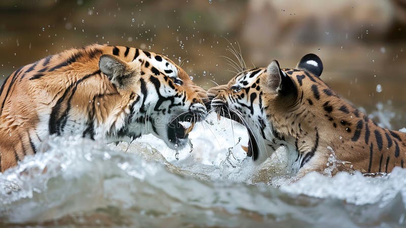 Two Tigers Fight in Water stock illustration. Illustration of agility ...