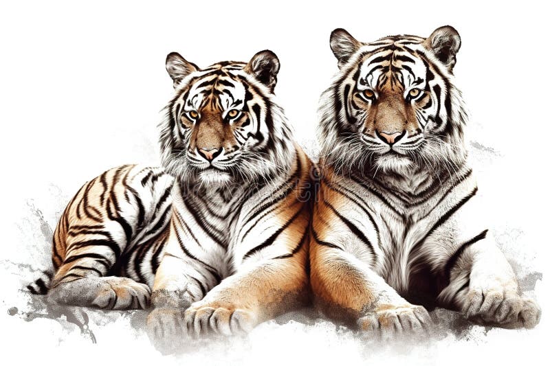 Two Tigers Isolated on White Background. Stock Illustration ...