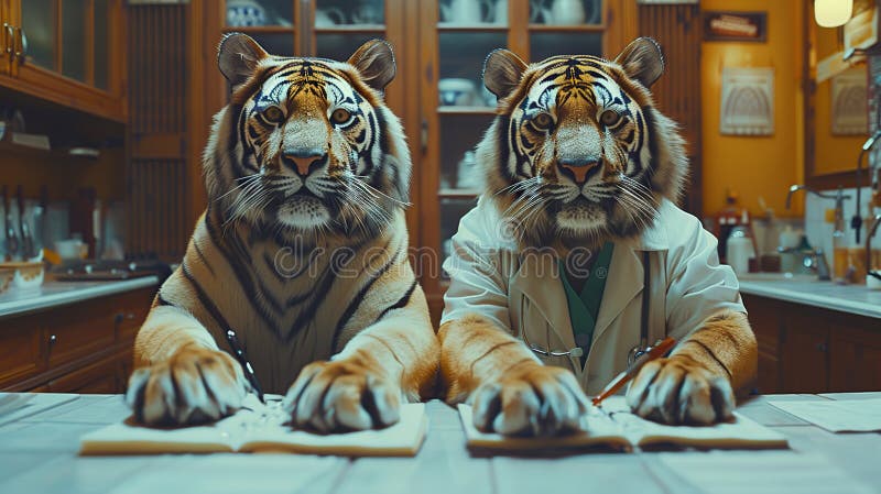 Two Tigers in a Lab Setting Stock Illustration - Illustration of ...