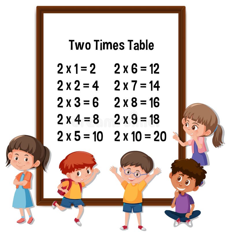 Two Times Table with Many Kids Cartoon Character Stock Vector ...