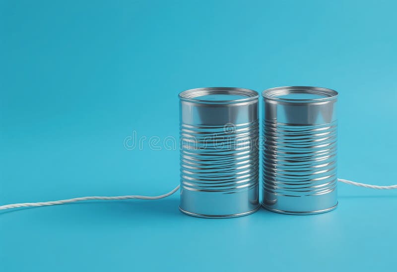 Two Tin Cans Connected by a String on a Blue Background Symbolize ...