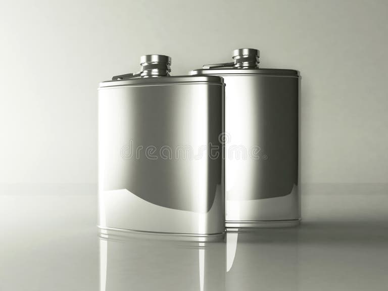 Two Tin Flasks on the Table Stock Illustration - Illustration of flasks ...