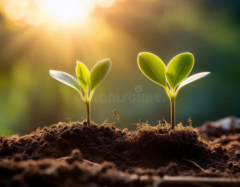 Two Tiny Plant Saplings Growing Close Together in Soil, Symbolizing the ...