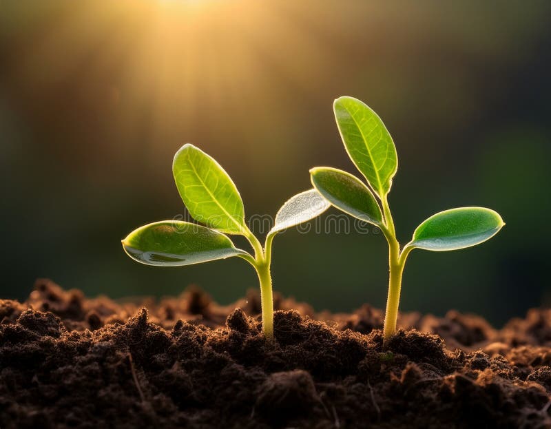 Two Tiny Plant Saplings Growing Close Together in Soil, Symbolizing the ...