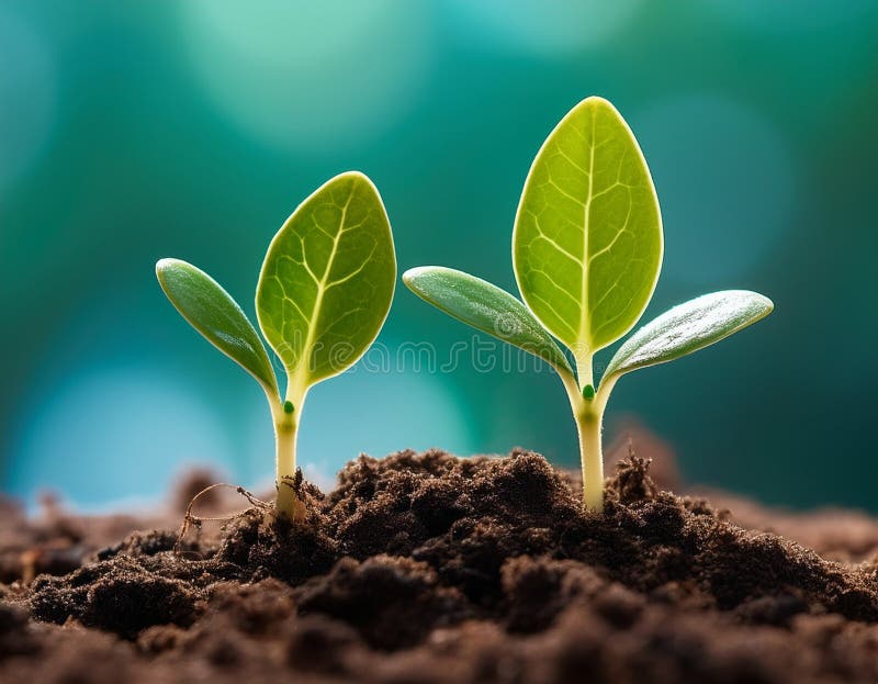 Two Tiny Plant Saplings Growing Close Together in Soil, Symbolizing the ...