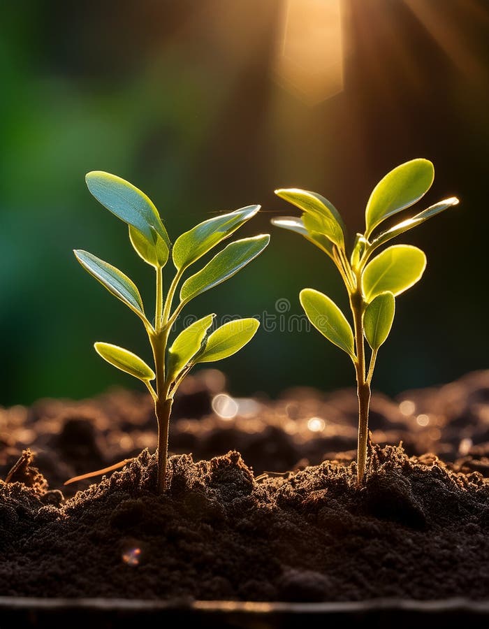 Two Tiny Plant Saplings Growing Close Together in Soil, Symbolizing the ...