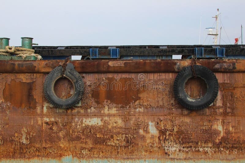 Close Up Tires on the Rusted Ship in the Harbor Stock Photo - Image of ...
