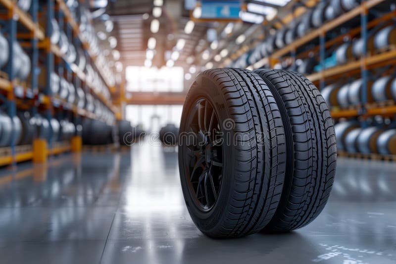 Two Tires in a Warehouse stock photo. Image of spare - 319028576