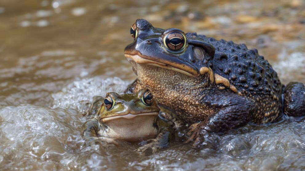 Two Toads in Water Closeup stock illustration. Illustration of life ...