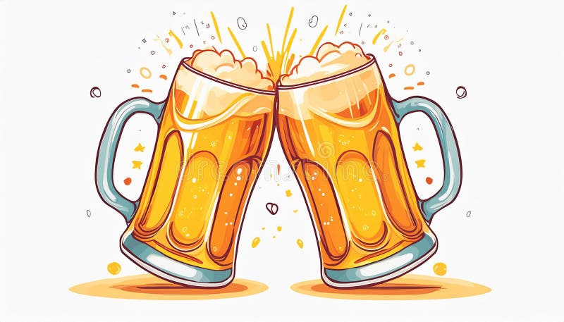 Two Toasting Beer Mugs, Cheers. Clinking Glass Tankards Full of Beer ...