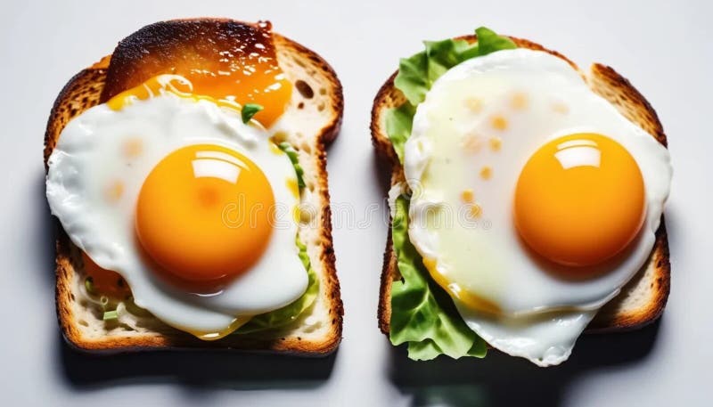 Two toasts with fried eggs stock illustration. Illustration of drink ...