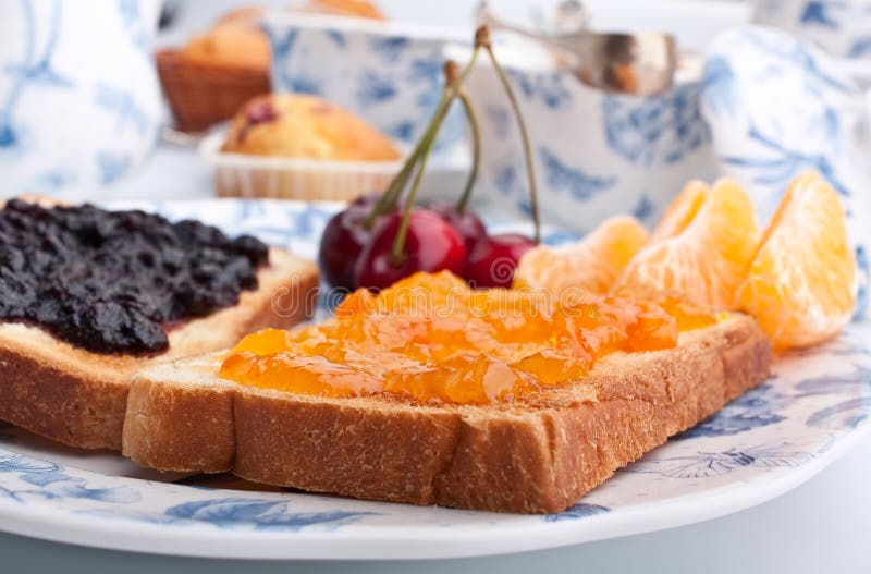 Two toasts with jam stock image. Image of food, slice - 9896243