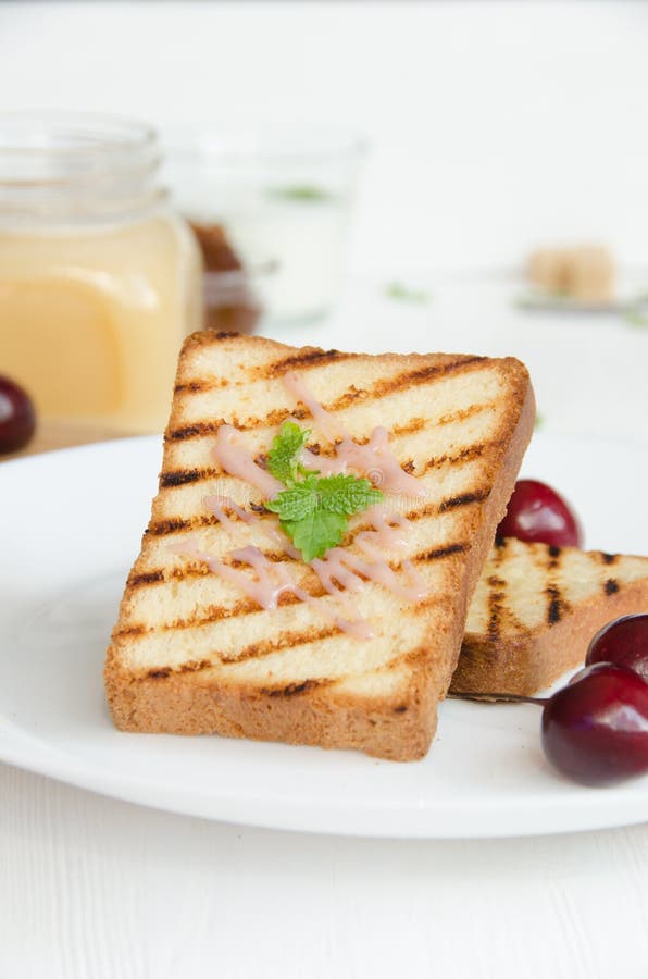 Two Toasts White Bread White Round Plate Stock Photo - Image of grilled ...