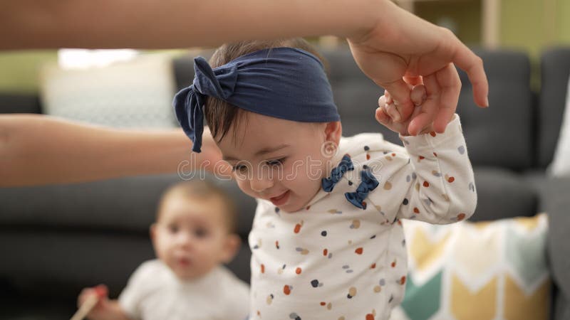 Two Toddlers Smiling Confident Standing at Kindergarten Stock Photo ...