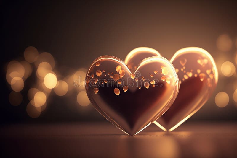 Two Toffee Coloured Glass Hearts on a Bokeh Background. Stock ...