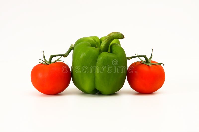 Two Tomato and One Green Capsicum Stock Photo - Image of healthy, three ...